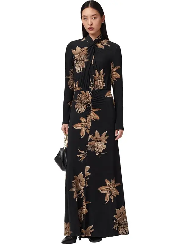 ALLSAINTS Mina Floral A-line Maxi Dress - Petra Black