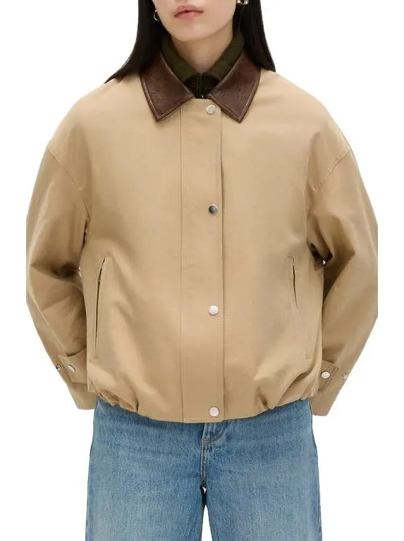 M&s Cotton Blend Twill Bomber Jacket - Light Natural