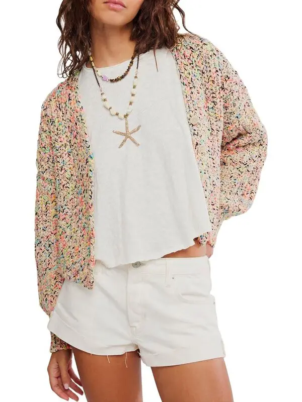 Free People Flea Market Cropped Cardigan - Neon Sand Combo
