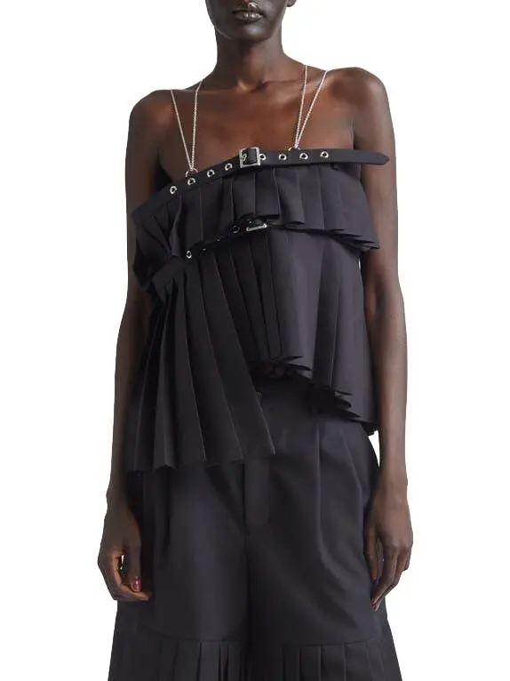 Noir Kei Ninomiya Pleated Wool-blend Gabardine Camisole - Black
