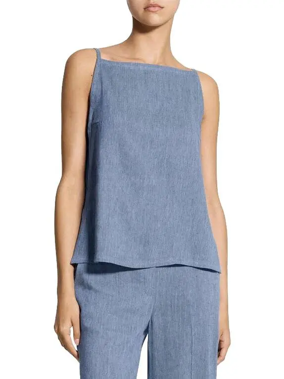 Theory Apron Front Linen Blend Twill Camisole - Light Denim