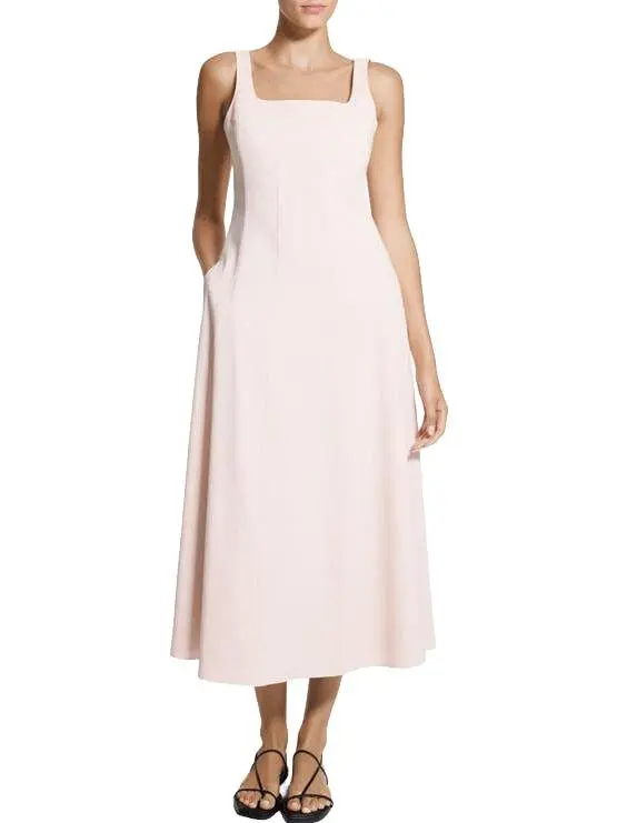 Theory Square Neck Stretch Linen Blend Midi Dress - Warm Pink - Xke