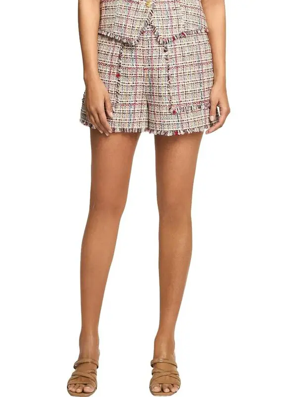 Cinq À Sept Allen Wildflower Tweed Shorts With Fringe Trim - Ivory Multi