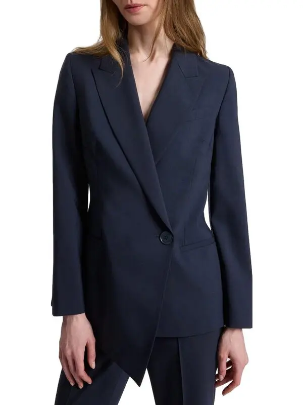 Santorelli Mara Asymmetrical Blazer In Virgin Wool Stretch - Midnight