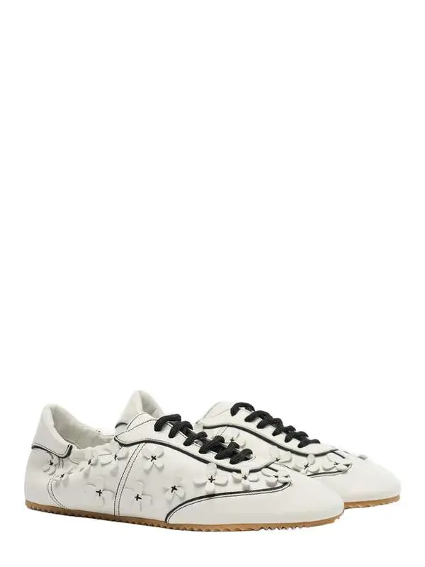 SCAROSSO Floral Embellished Nappa Leather Sneakers - White - Calf