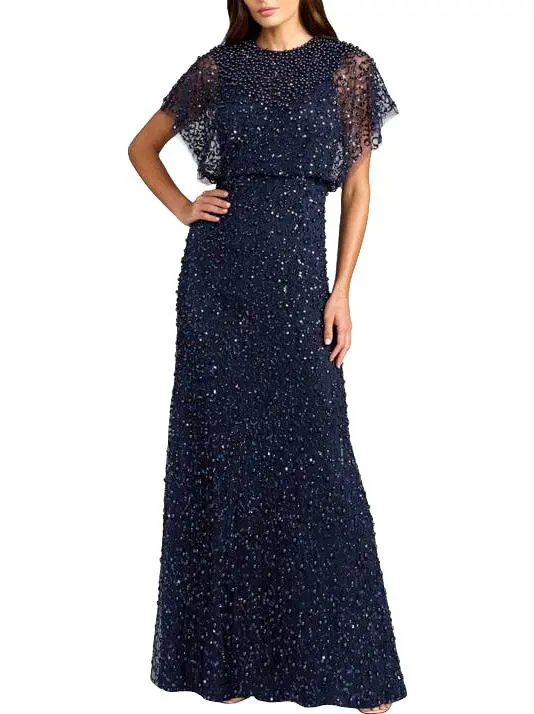 Mac Duggal Petite High Neck Embellished Gown - Midnight