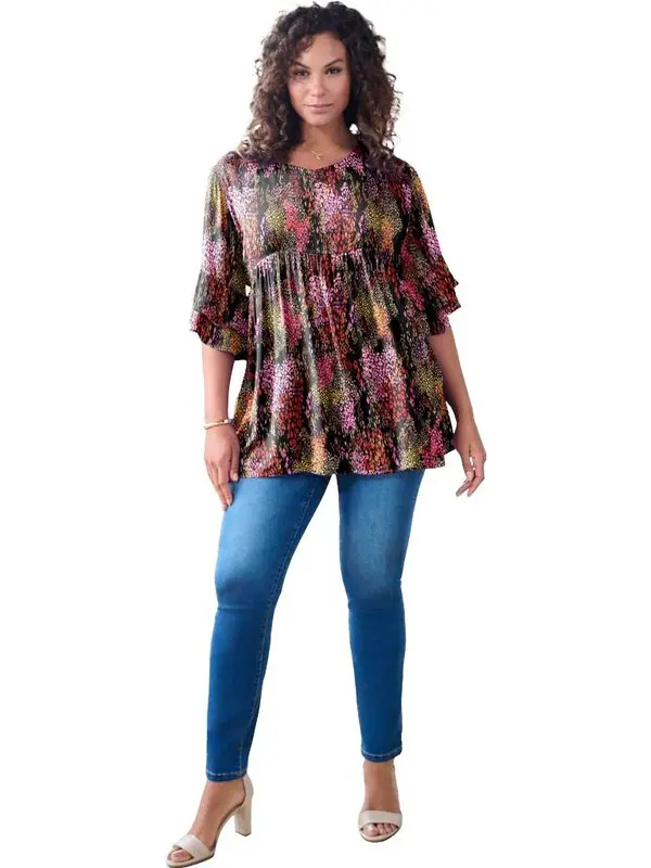ROAMAN'S Flutter Sleeve Tunic - Black Speckle Animal