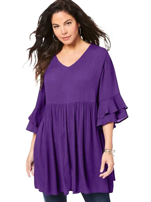 ROAMAN'S Flutter Sleeve Tunic - Purple Orchid