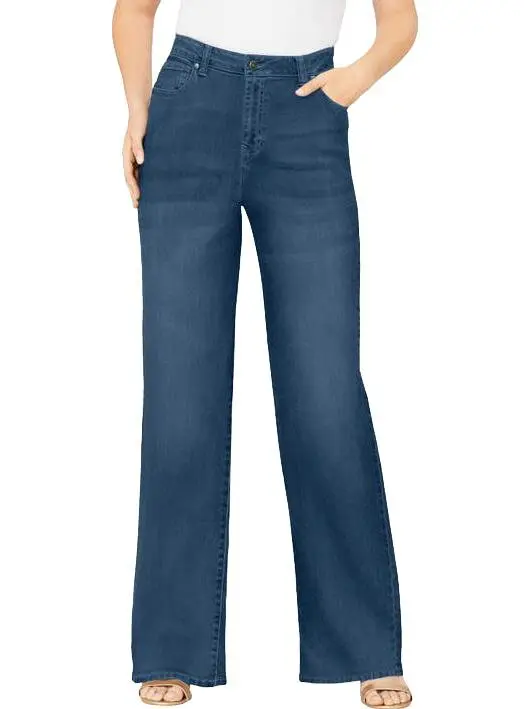 Roaman's 7 Stretch Wide Leg Jean - Medium Stonewash