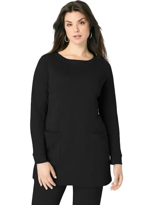 ROAMAN'S Snap Button Boatneck Knit Tunic - Black