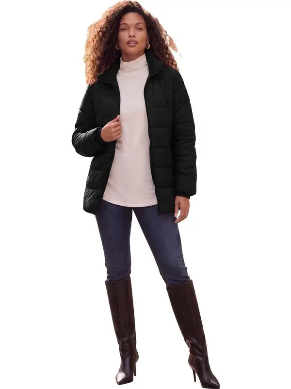 Roaman's Lightweight Quilted Zip-up Jacket - Black