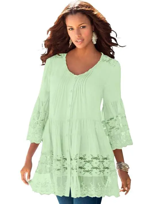 ROAMAN'S Lace Illusion Tunic - Green Mint