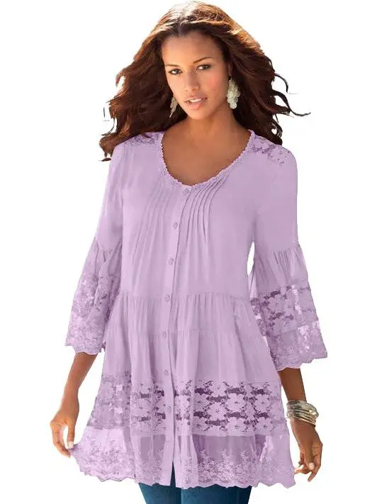 ROAMAN'S Lace Illusion Tunic - Pale Lavender