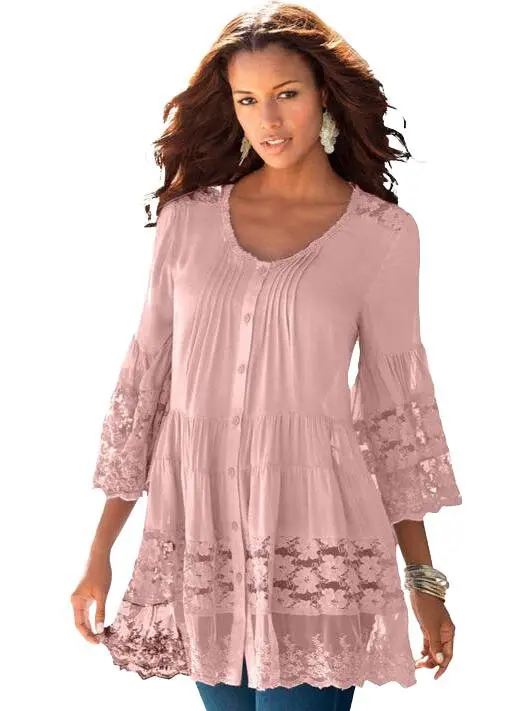 ROAMAN'S Lace Illusion Tunic - Soft Blush