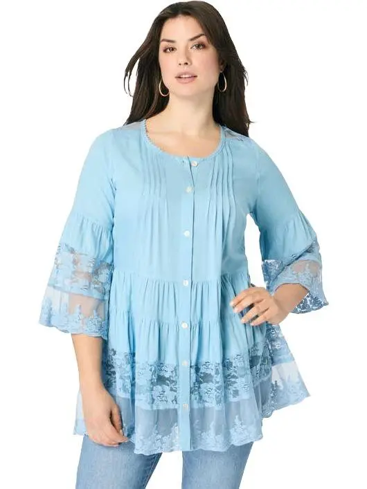ROAMAN'S Lace Illusion Tunic - Soft Sky