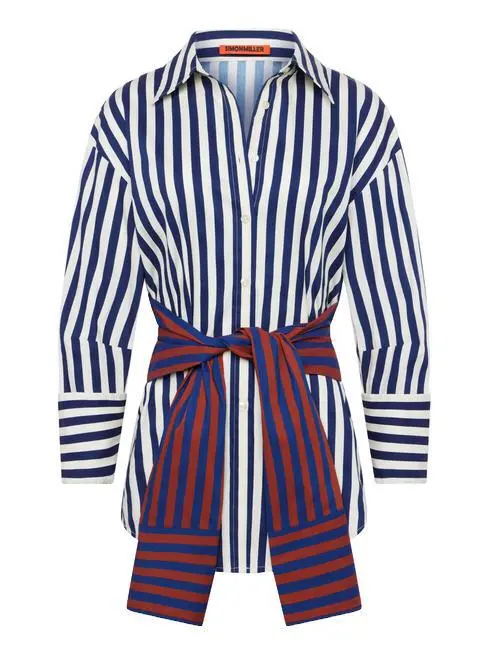 SIMONMILLER Inna Poplin Top - Navy Stripe Multi