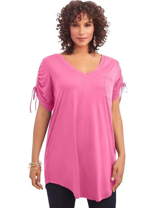 ROAMAN'S Ruched Sleeve Tunic - Vintage Rose