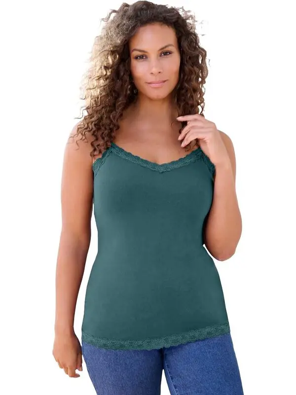 ROAMAN'S Lace Trim Knit Cami With Adjustable Straps - Mystic Pine