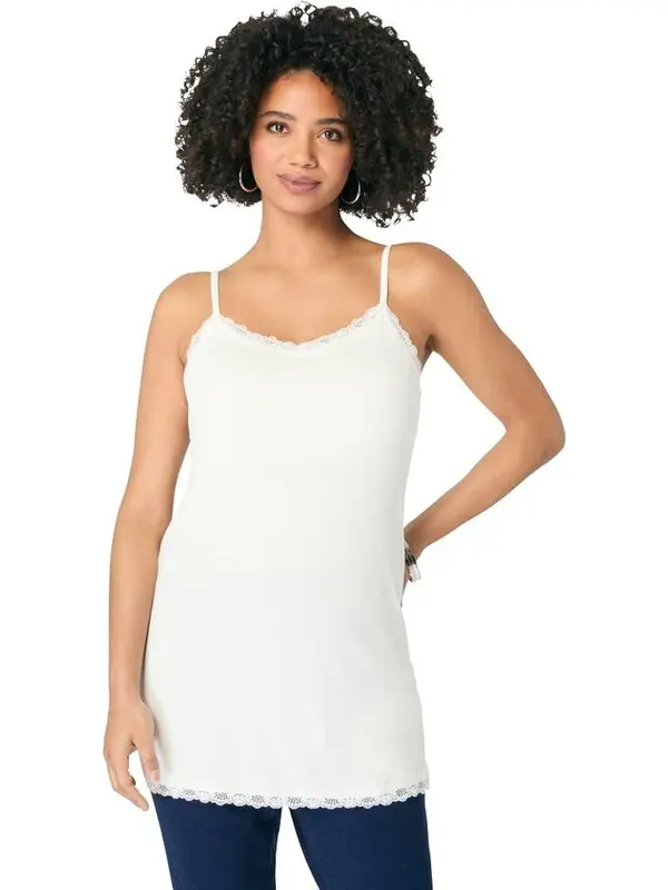ROAMAN'S Lace Trim Knit Cami With Adjustable Straps - White