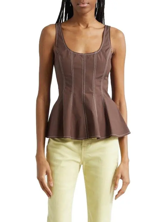 Veronica Beard Charlie Peplum Tank - Dark Mocha