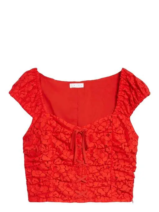 Leith Lace-up Crop Top - Red Bloom