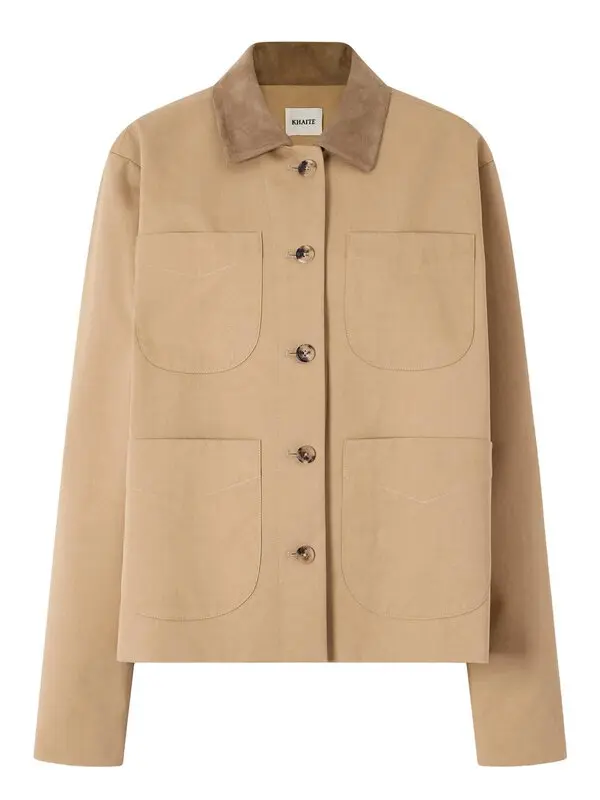 Khaite Wyatt Suede-trimmed Cotton-gabardine Jacket - Neutrals