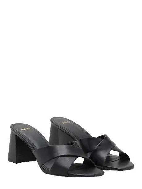 Mango Block Heel Sandals - Black