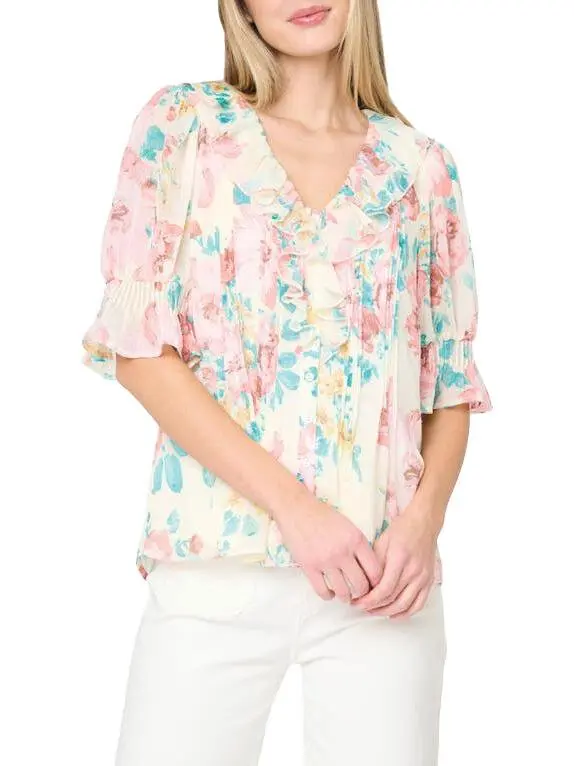GIBSONLOOK Khloe Ruffles Button-up Shirt - Sunday Bouquet Floral