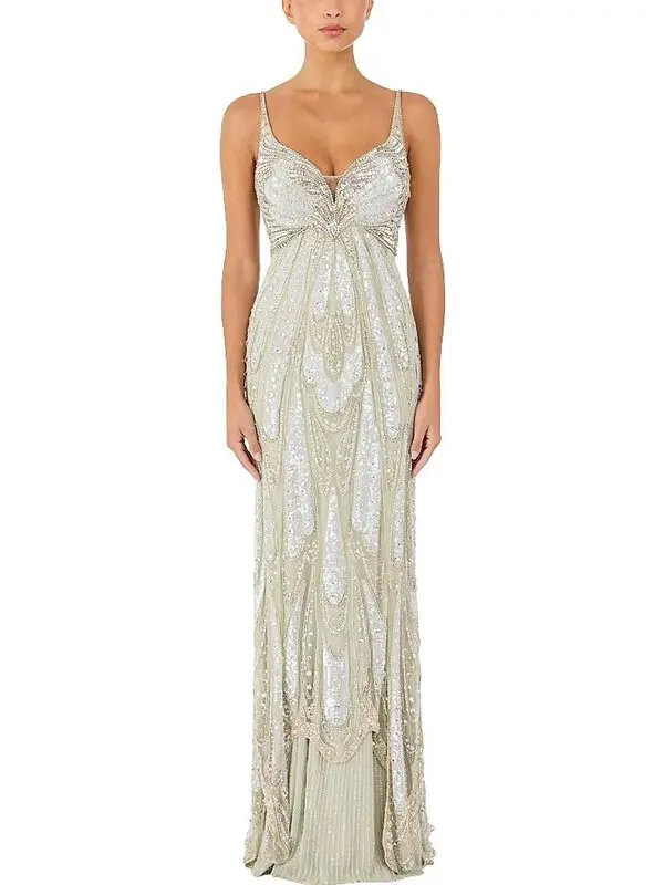 Jenny Packham Yves Beaded Maxi Gown - Marmo Green