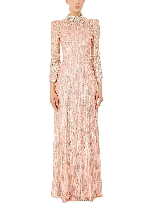 Jenny Packham Memphis Sequin-embellished Maxi Dress - Peach Fizz