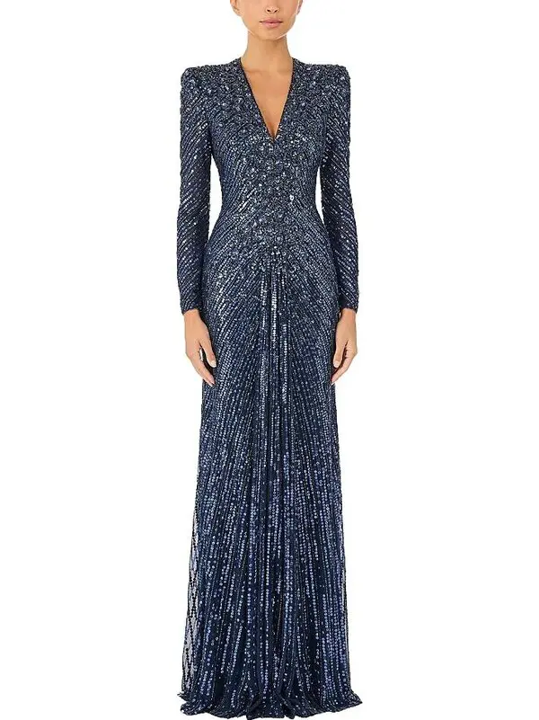 Jenny Packham Eve Sequin-embellished V-neck Dress - Blackthorne Blue
