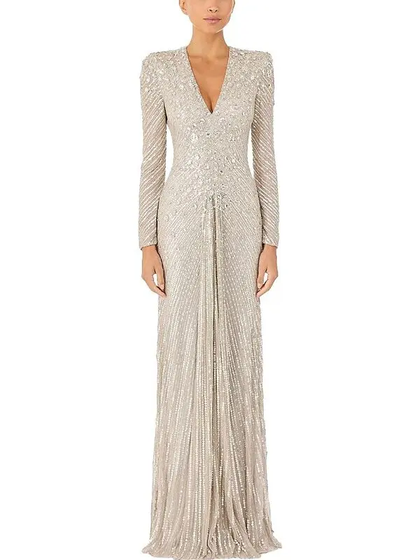 Jenny Packham Eve Sequin-embellished V-neck Dress - Platinum