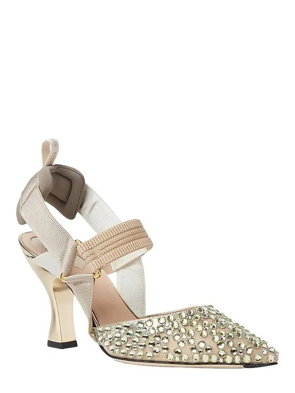 Fendi Colibri 85mm Crystal-embellished Slingback Pumps - Nud Jonqui