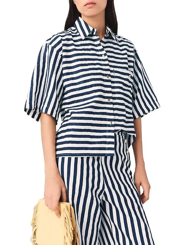 Maje Calais Cropped Stripe Shirt - White/blue