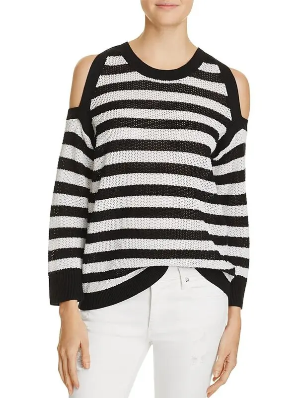 Rag & Bone Tracey Stripe Cold Shoulder Sweater - Black/white
