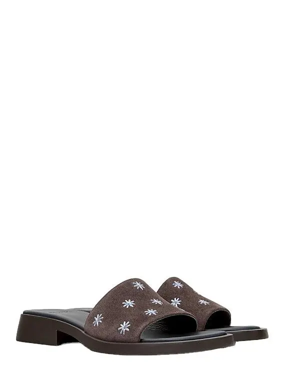 Camper Dana Leather Slides - Dark Brown