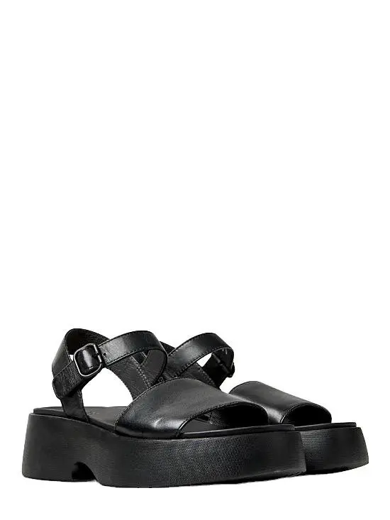Camper Tasha Leather Strap Sandals - Black