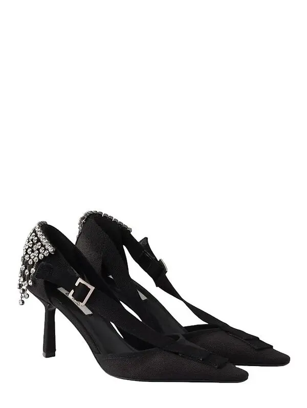 Prada Canvas Pumps With Crystal Embellishments - Black