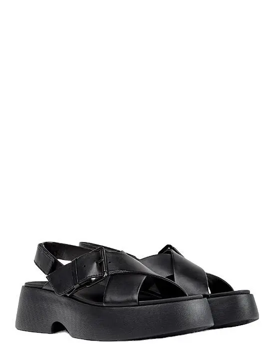 Camper Tasha Leather X-strap Sandal - Black