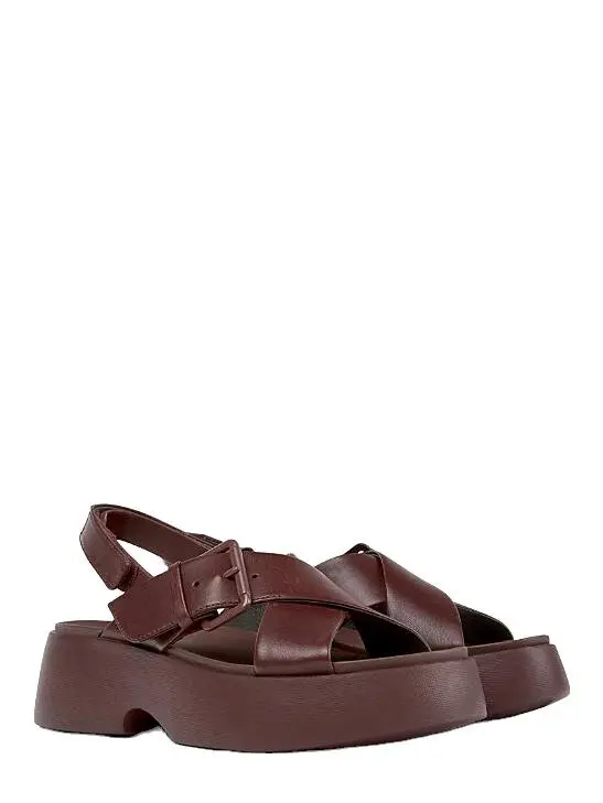 Camper Tasha Leather X-strap Sandal - Burgundy