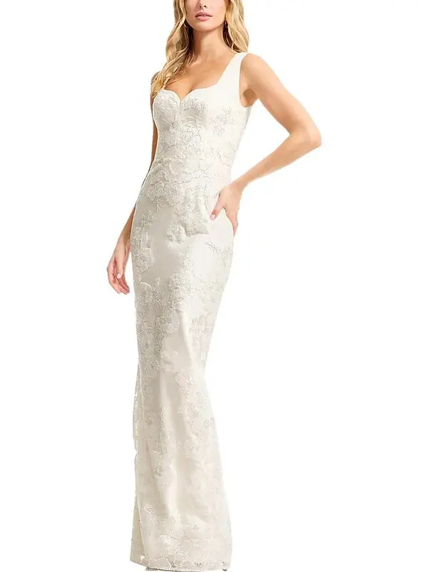 Dress The Population Goldie Floral Sheath Gown - Off White