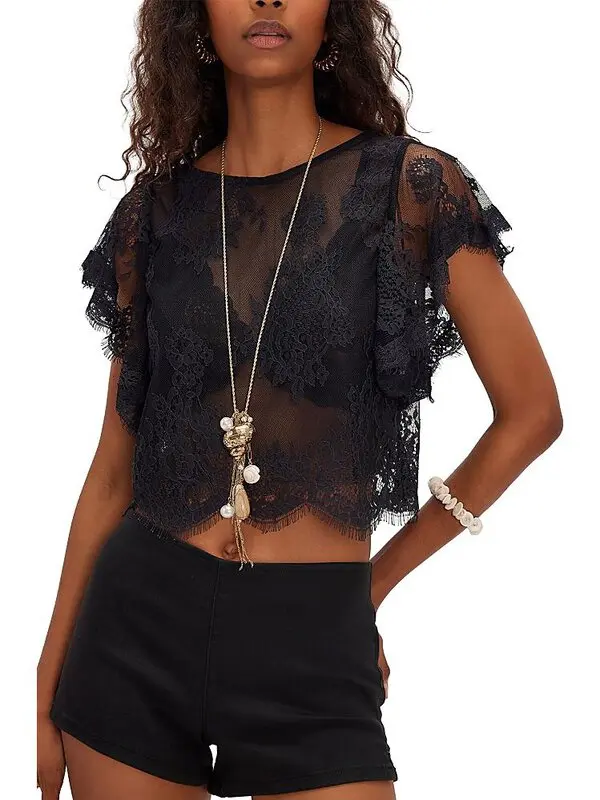 Free People Lunar Ash Lace Top - Black