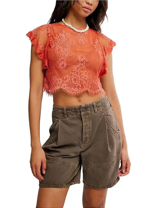 Free People Lunar Ash Lace Top - Sunset