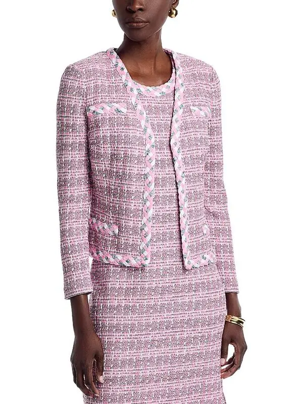 Misook Wrinkle Resistant Knit Jacket - Pink Parfait/cherry Blossom/spruce/powde