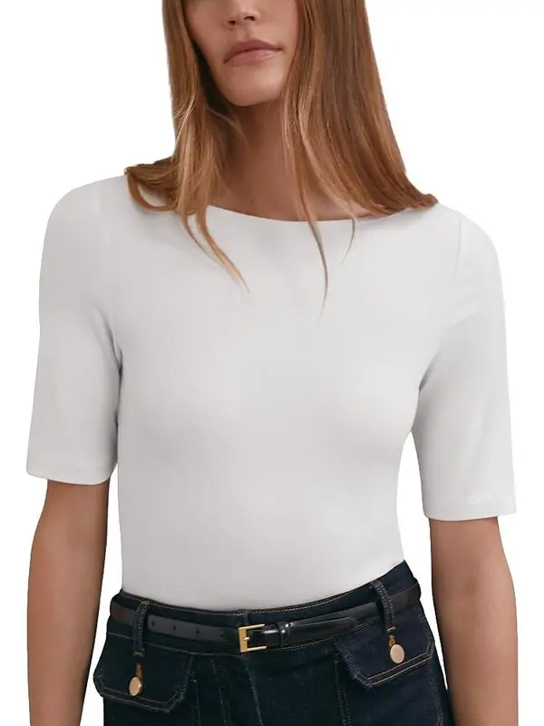 REISS Ellie Slash Neck Top - White