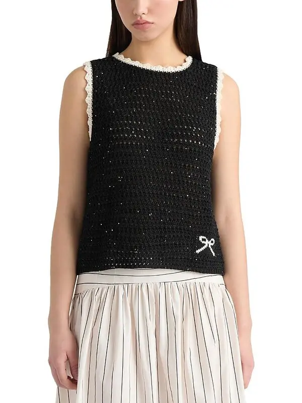 NVLT Sleeveless Sequin Crochet Sweater - Black