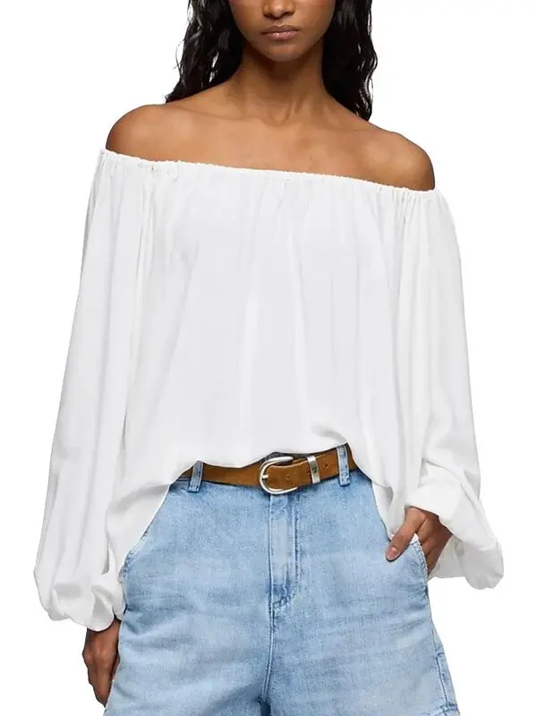 7 For All Mankind Silk Off-the-shoulder Blouse - Silk Blend Ecru