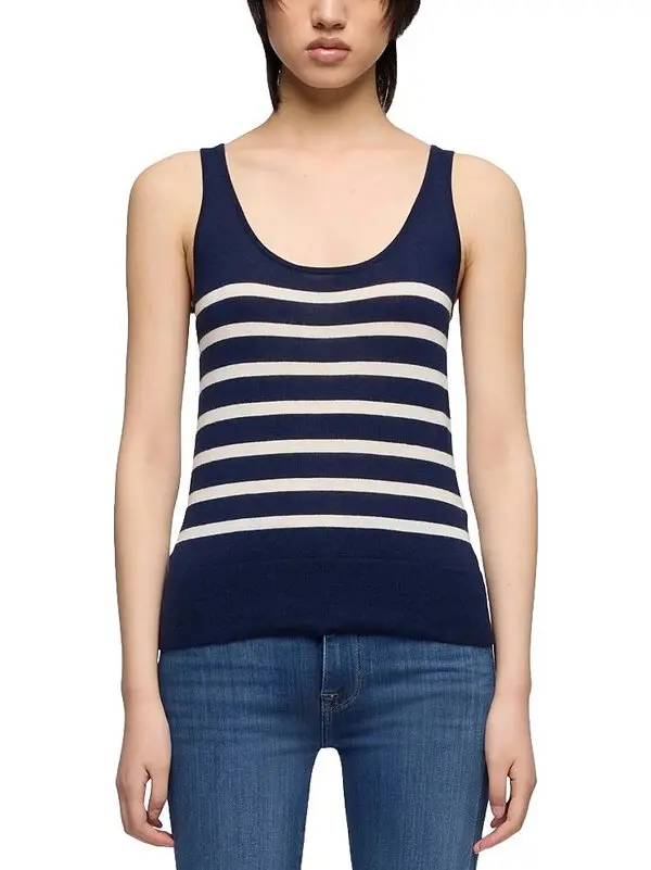 7 For All Mankind Striped Cashmere Tank - Cashmere Striped Ink