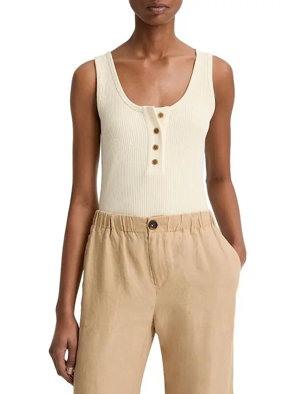 Vince Ribbed Henley Tank - Sun Ivory