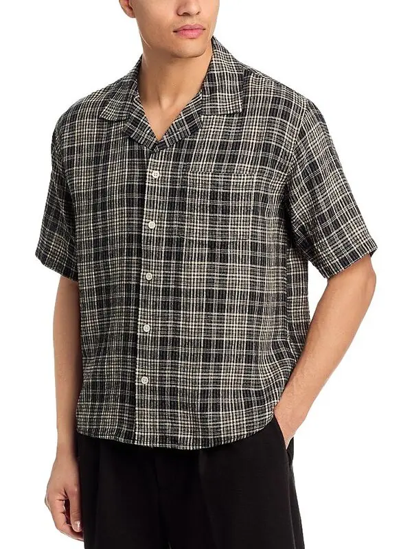 CORRIDOR Plaid Seersucker Short Sleeve Shirt - Black
